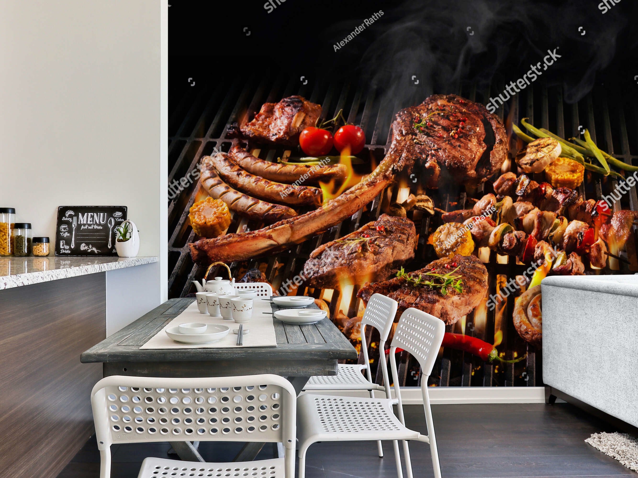 Food Grill Wallpaper, Kitchen Mural, BBQ Wall Decor - Etsy