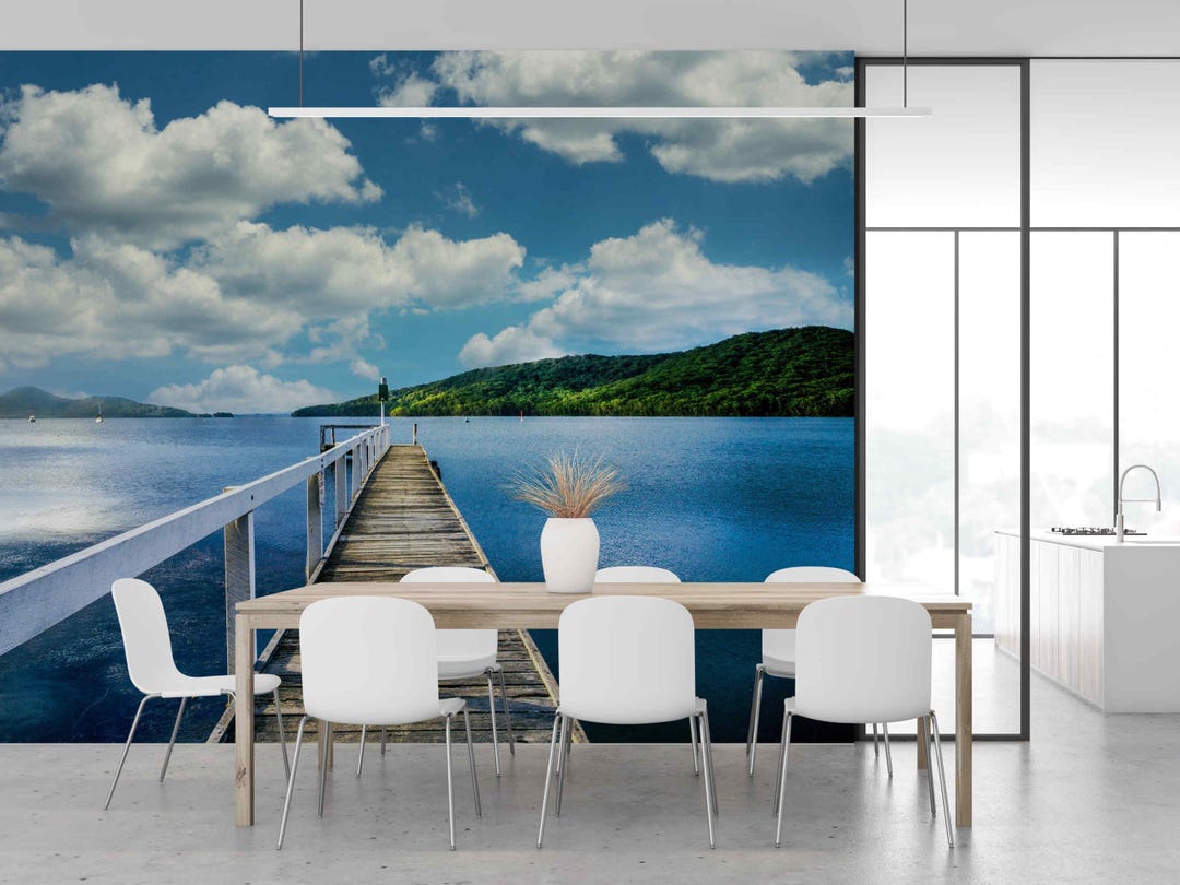 Scenic Lake Wall Mural – Wooden Dock, Peel & Stick Wallpaper - Etsy