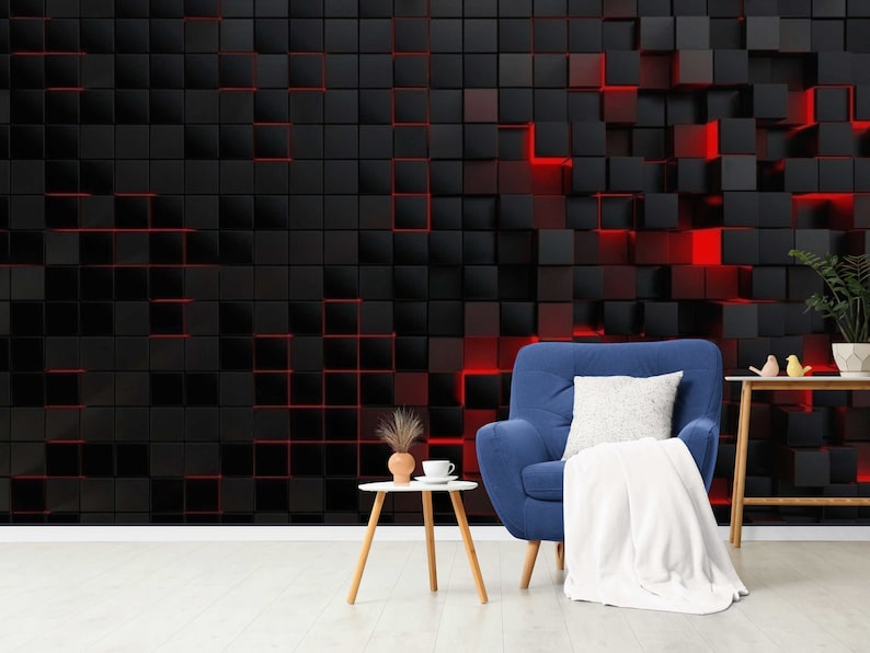 Game Room 3d Wallpaper Gaming Mural 3d Wall Paper Red Cubes Photo Mural ...