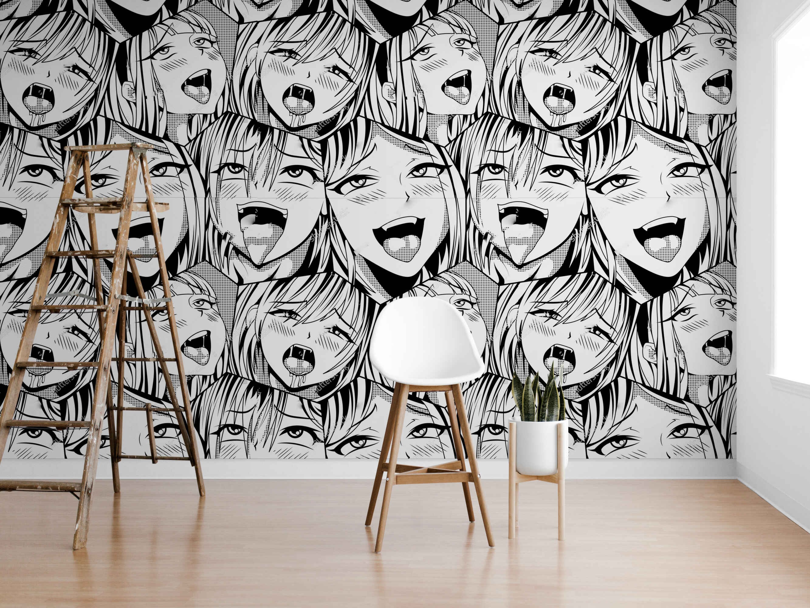 Black Anime Girl Mural, Peel and Stick Vinyl Wallpaper - Etsy