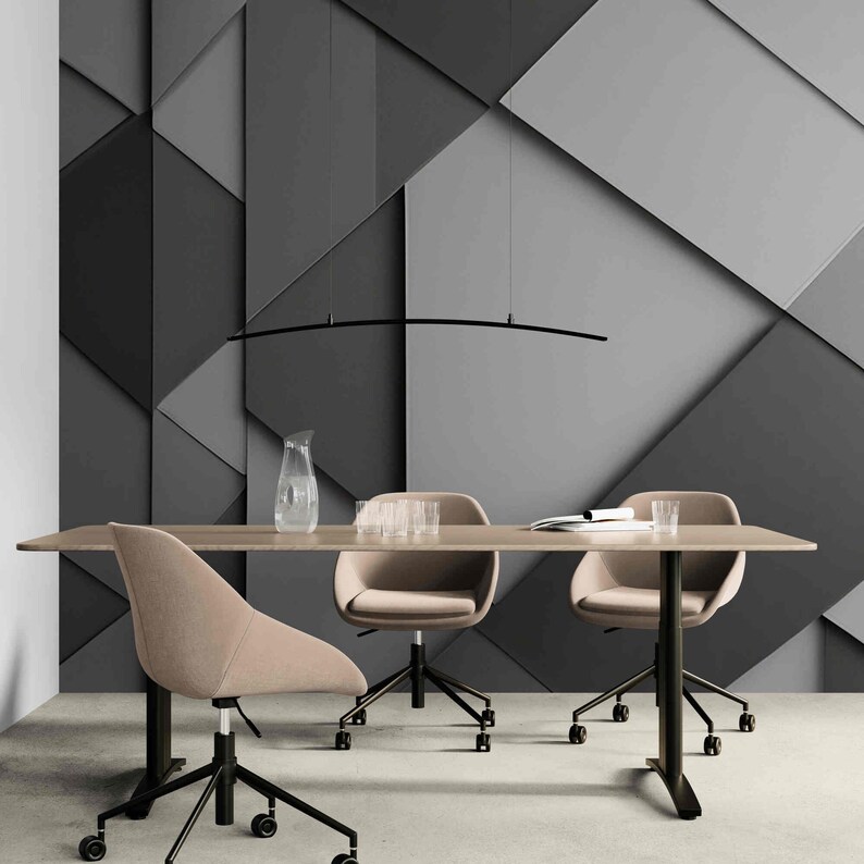 3D Geometric Gray Wallpaper Mural – Modern Minimalist Wall Design With ...