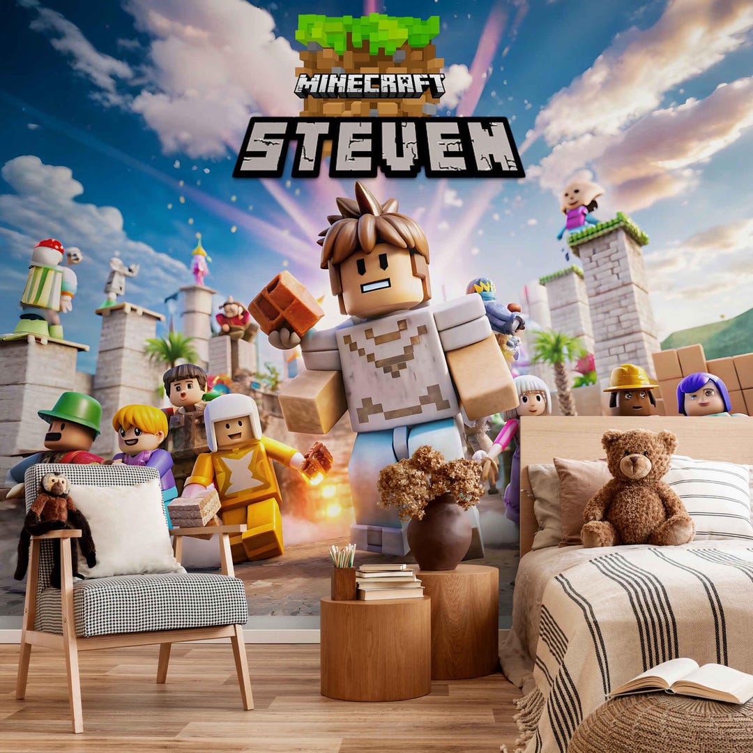 Custom Pixel Name Mural | Gaming Kids Room Peel & Stick Wallpaper - Etsy