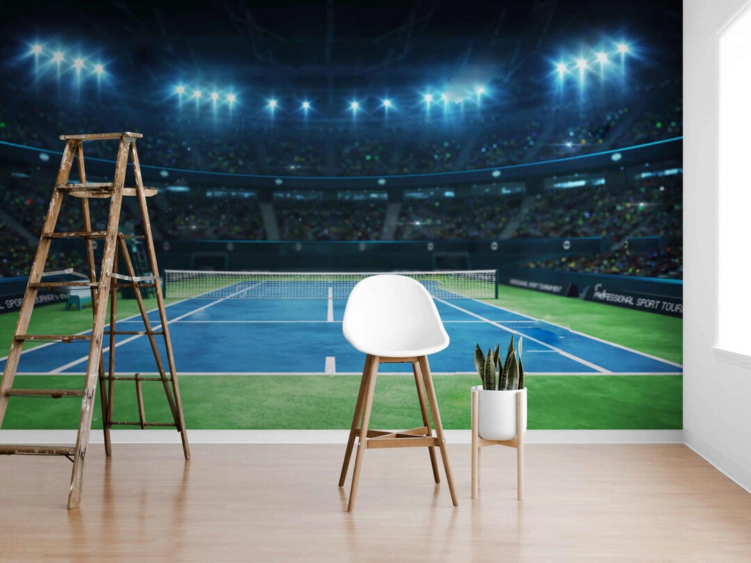 Tennis Court Wall Mural Kids Play Room Sporty Themed Wallpaper, Peel ...