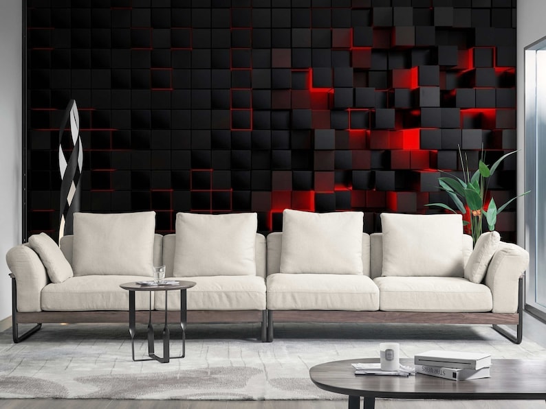 Red Cube 3D Wallpaper Mural, Game Room Decor (self-adhesive) - Etsy