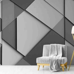 3D Geometric Gray Wallpaper Mural – Modern Minimalist Wall Design With ...