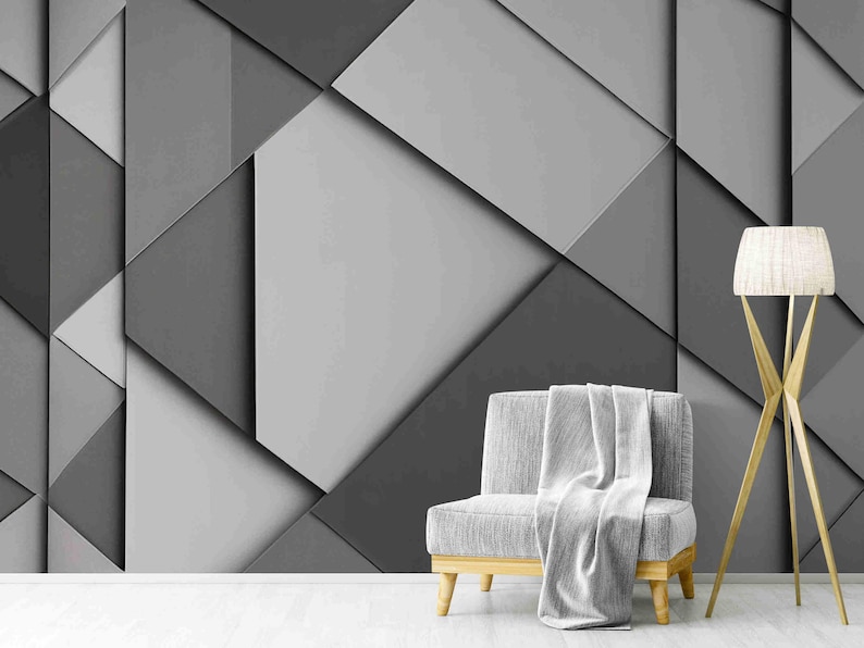 3D Geometric Gray Wallpaper Mural – Modern Minimalist Wall Design With ...