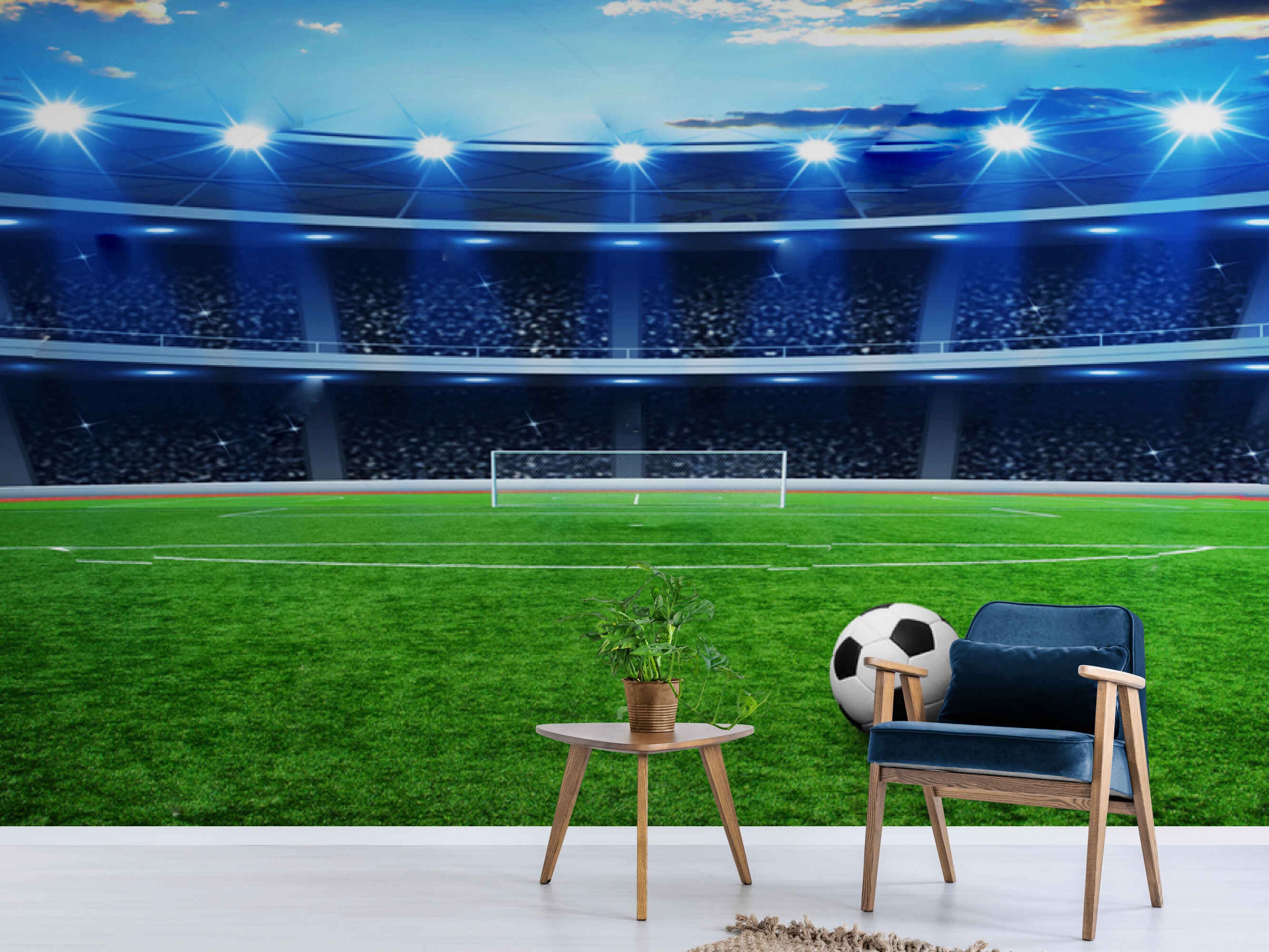 Kids' Game Room Wallpaper, Soccer Stadium Art, Football Field Mural ...