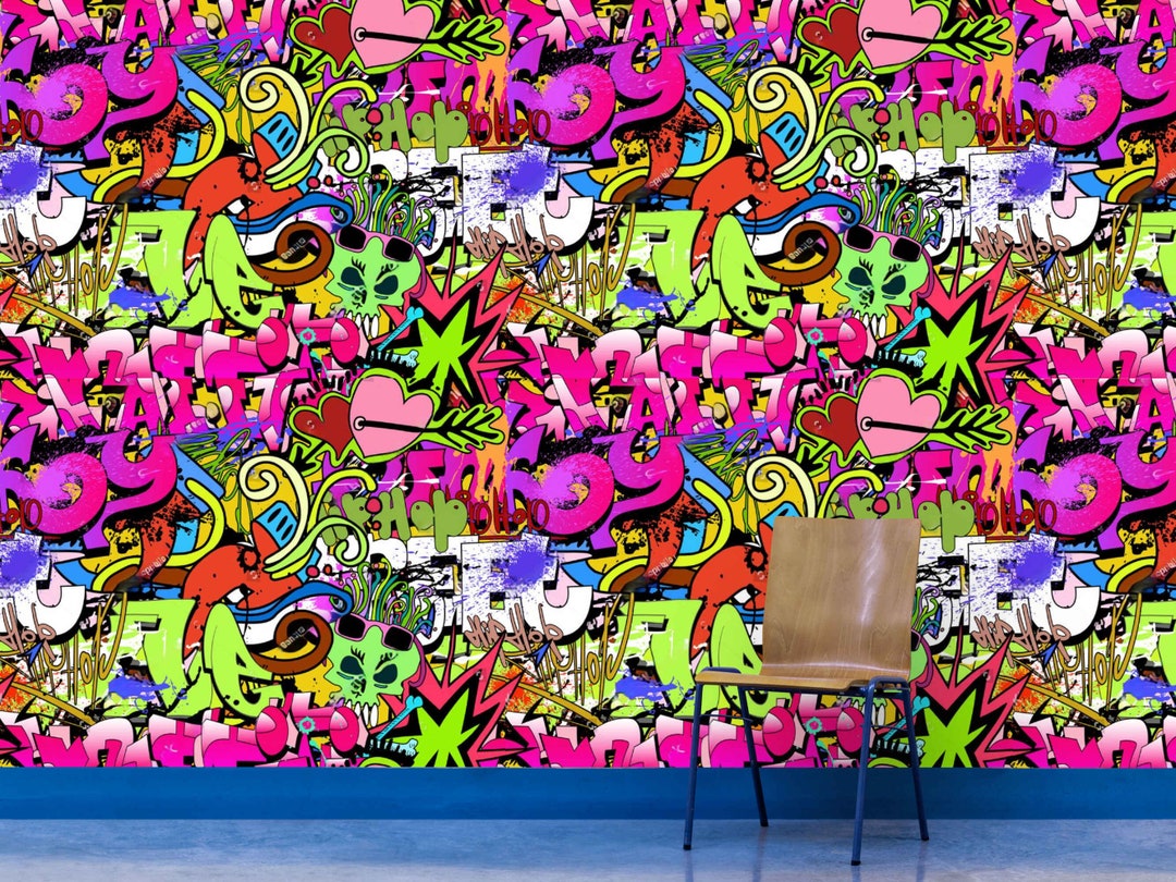 Graffiti Wall Art Vibrant Graffiti Print Hiphop Mural Design Peel and ...
