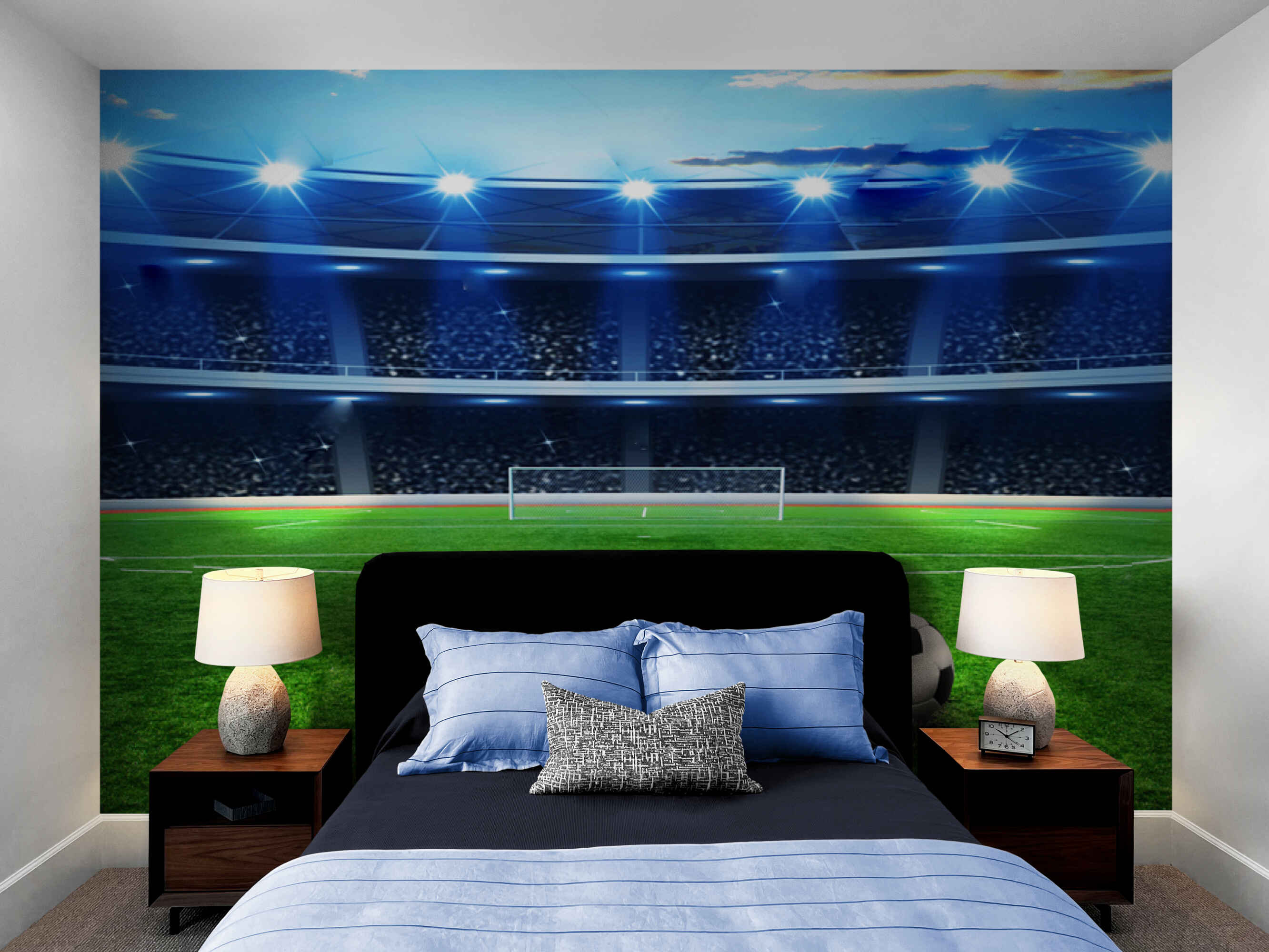 Kids' Game Room Wallpaper, Soccer Stadium Art, Football Field Mural ...