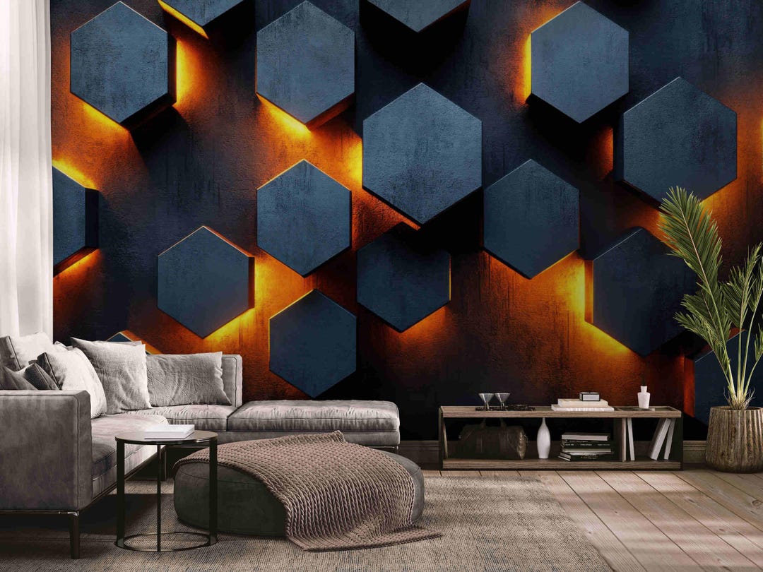 3D Hexagon Wallpaper Mural: Modern Geometric Peel and Stick Wall Art - Etsy