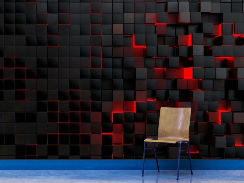 Game Room 3d Wallpaper Gaming Mural 3d Wall Paper Red Cubes Photo Mural ...