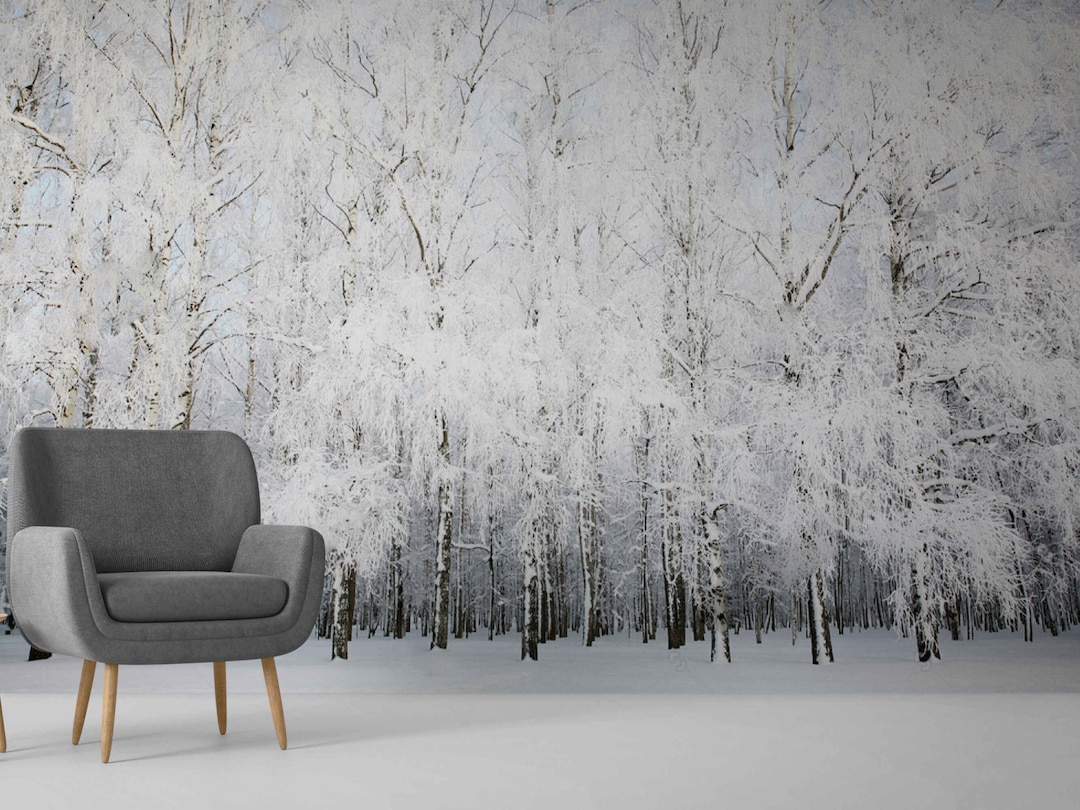 Snow Birches Winter Wall Mural Wallpaper Nature Snowy Trees Peel and ...