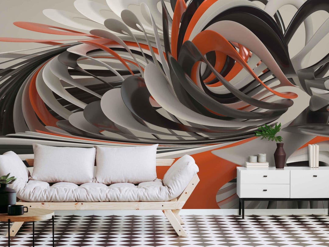 Abstract 3D Wave Wall Mural – Modern Geometric Peel and Stick Wallpaper ...