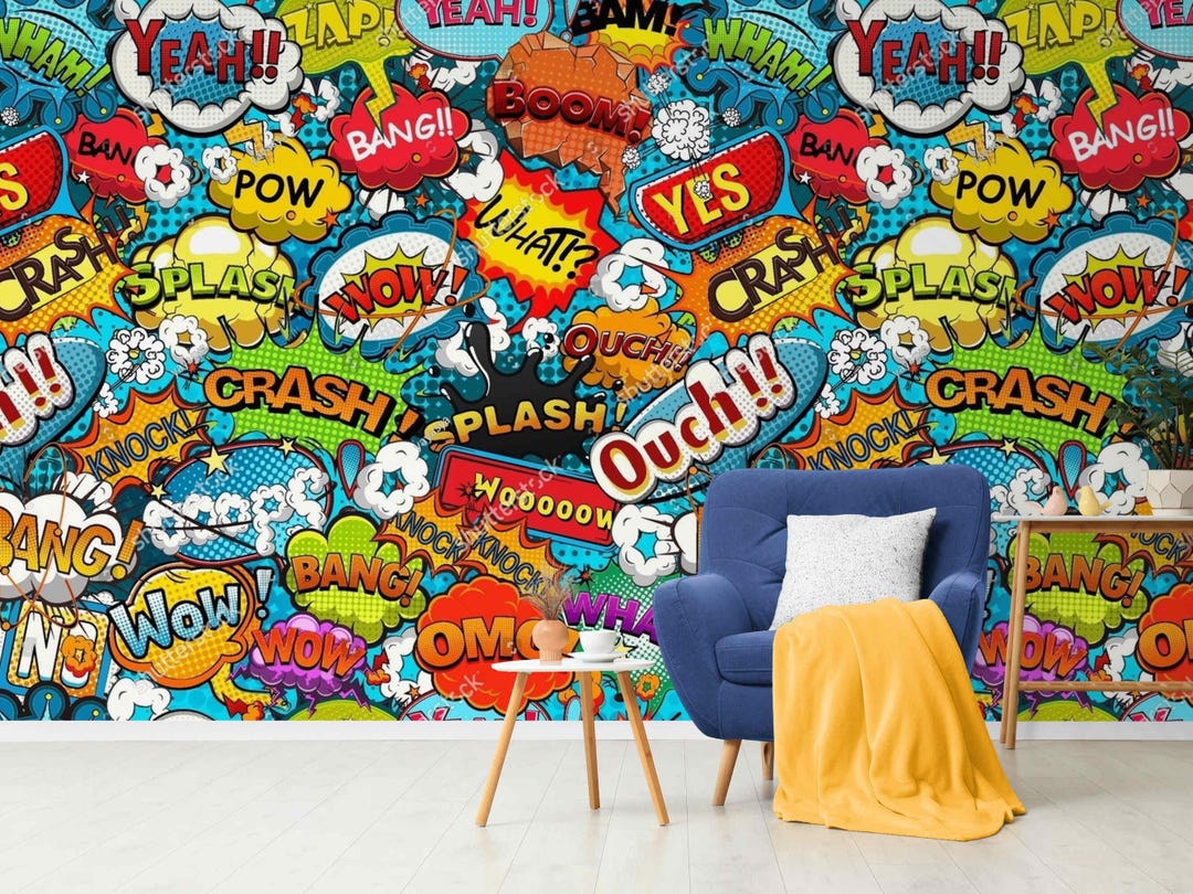 Cool Motley POP-ART Wallpaper & Wall Murals, Traditional Textured Wall ...