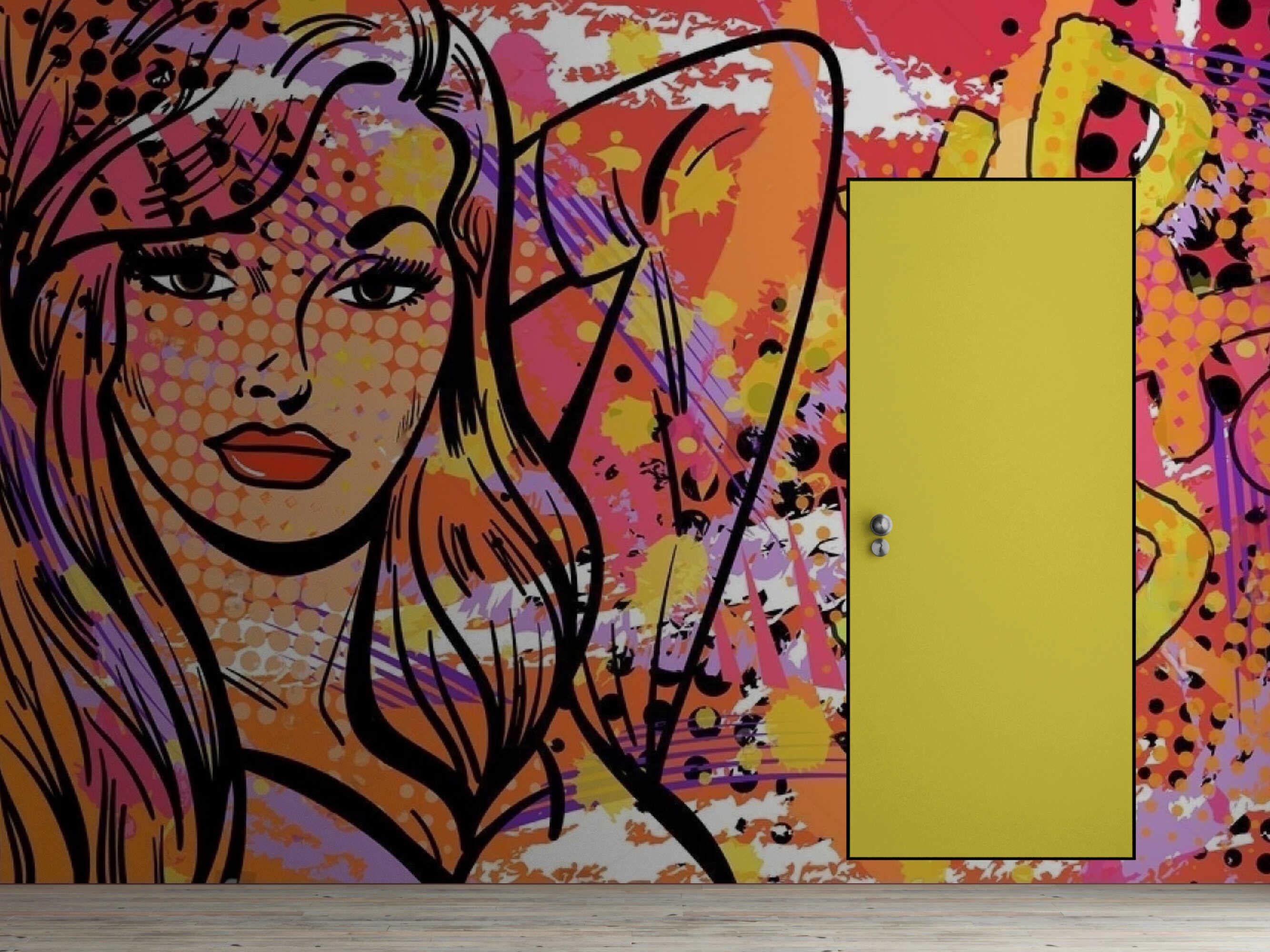 Girl Graffiti Mura Wallpaper, Cute Art Wallpaper, Peel and Stick Wall ...