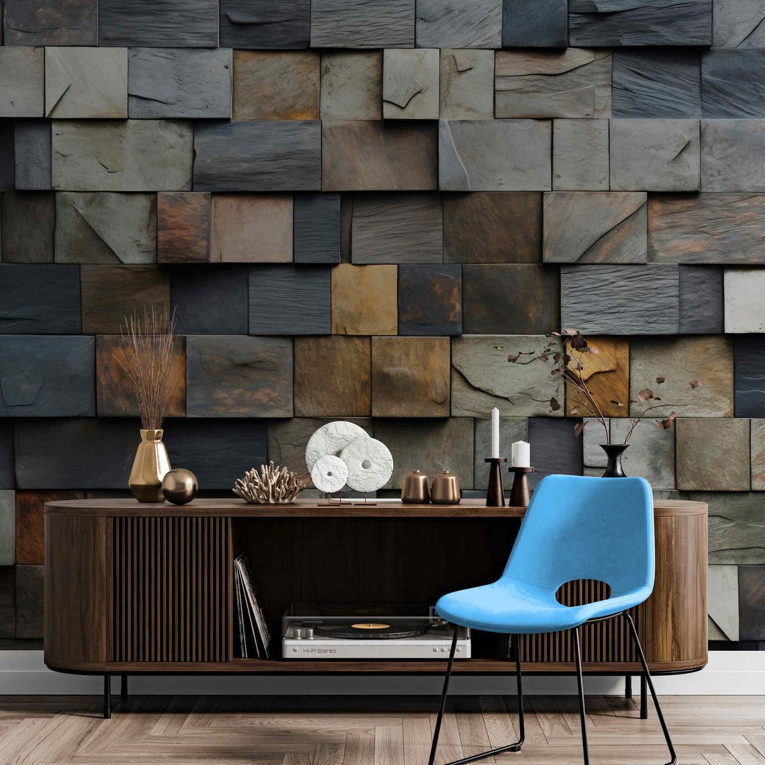 3D Stone Wall Mural – Textured Slate Panel Wallpaper - Etsy