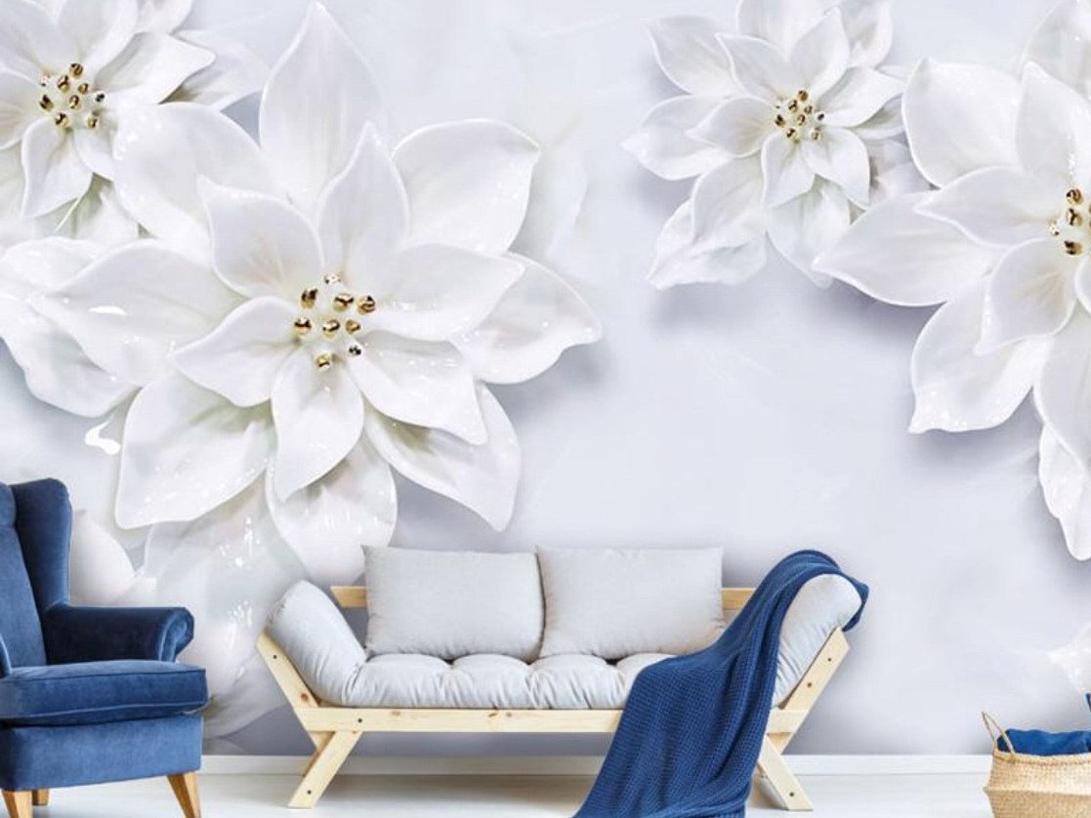 3d Effect Floral Wallpaper Peel and Stick Wall Art 3d Flowers - Etsy