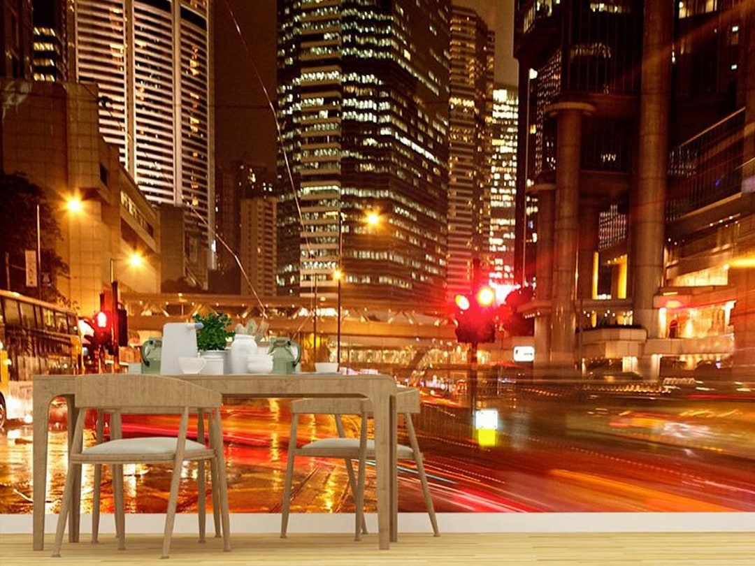 Night Cityscape Mural Wall Mural Artwork Urban Skyline - Etsy