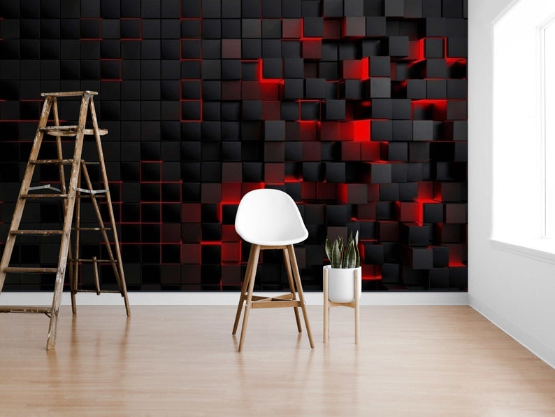 Game Room 3d Wallpaper Gaming Mural 3d Wall Paper Red Cubes Photo Mural ...
