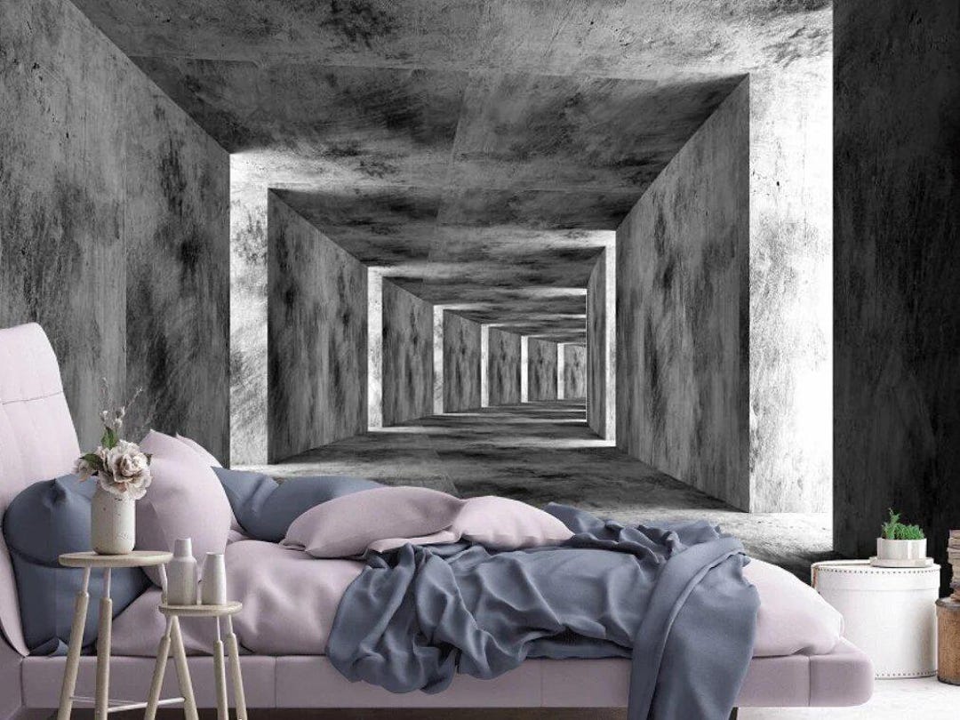 Gray Tunnel 3D Wallpaper – Futuristic Wall Mural, Peel and Stick or ...
