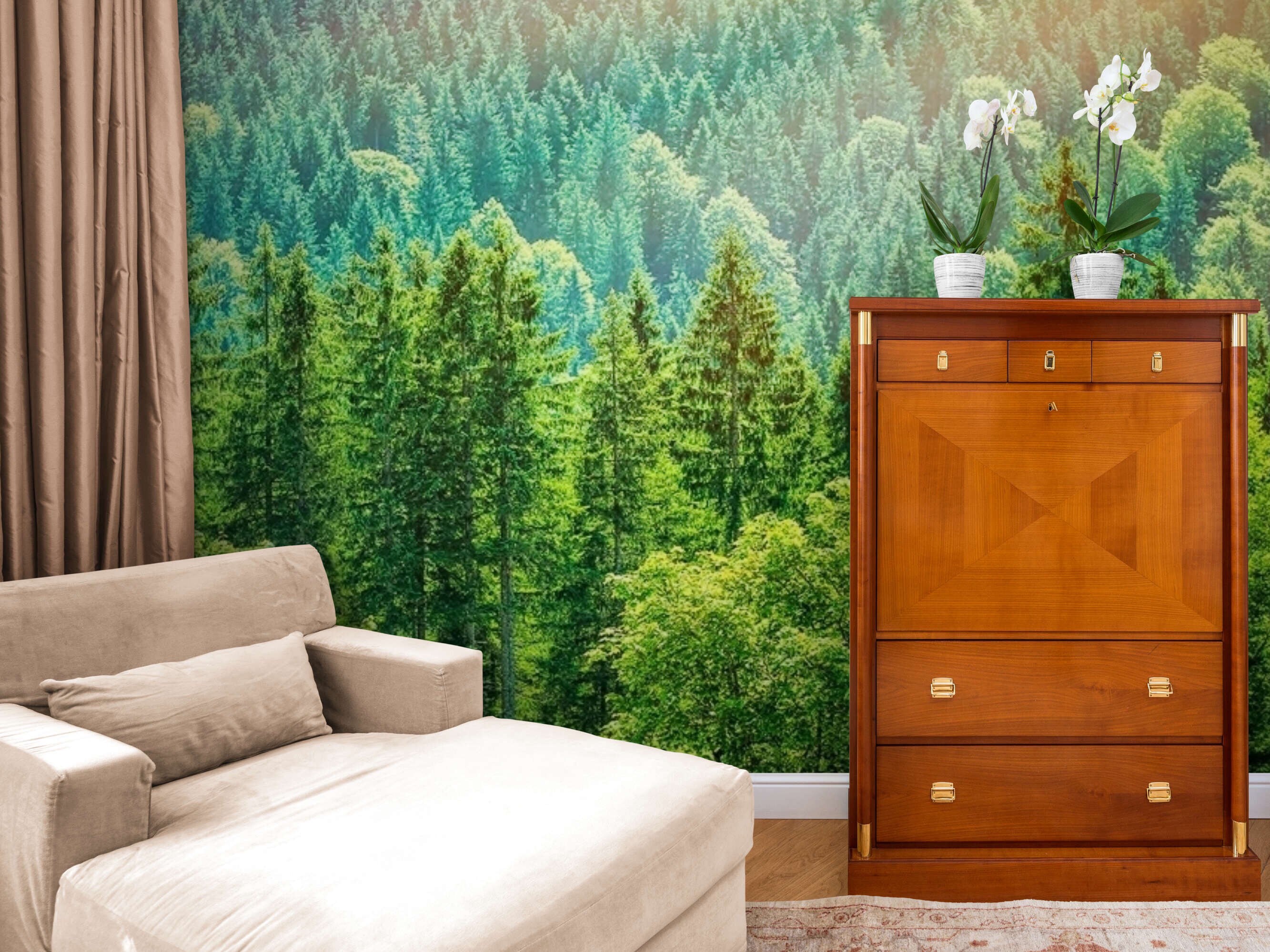 Magic Forest Wall Mural Forest Wallpaper Wall Art Green Fabric - Etsy