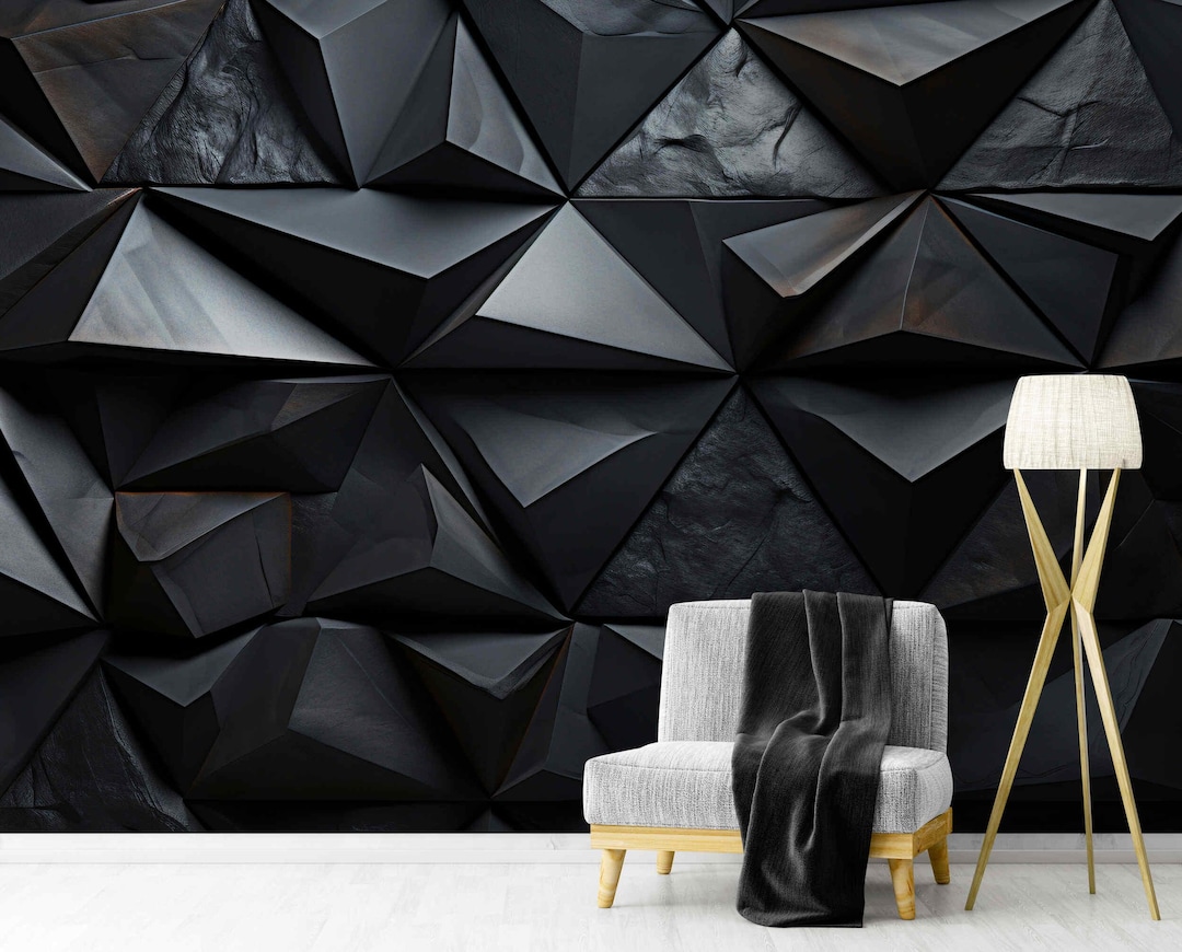 3D Geometric Art - Wallpaper for Walls, Dark Faceted Stones, Custom 3D ...