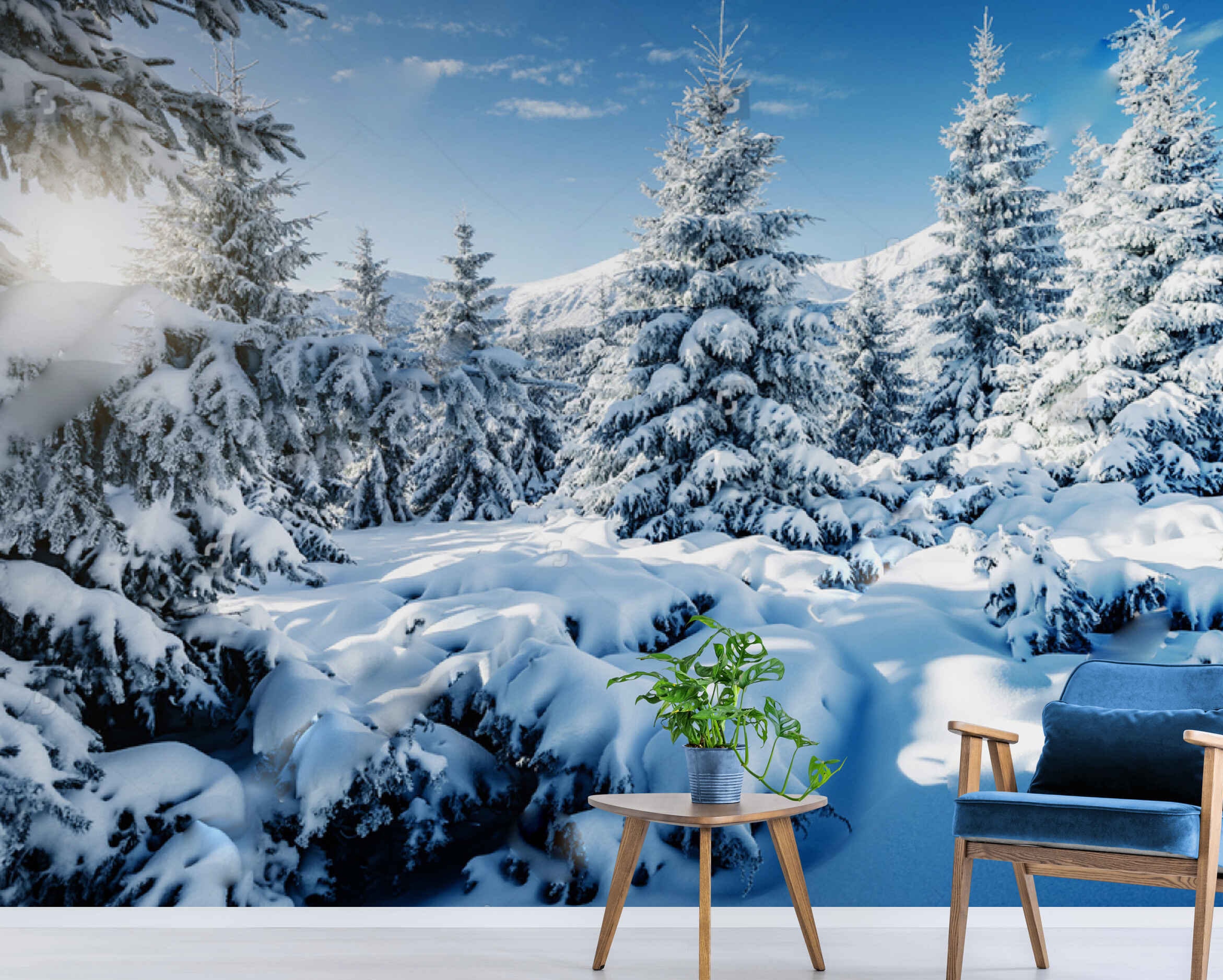Majestic Winter Wall Mural Snowy Trees Wallpaper Peel Stick Winter ...