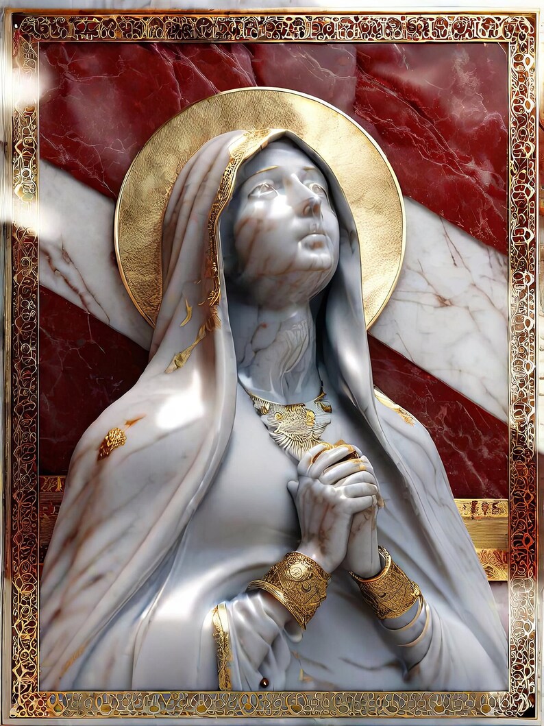 Stone Sculpture of Mother Mary in Prayer large Printable File - Etsy