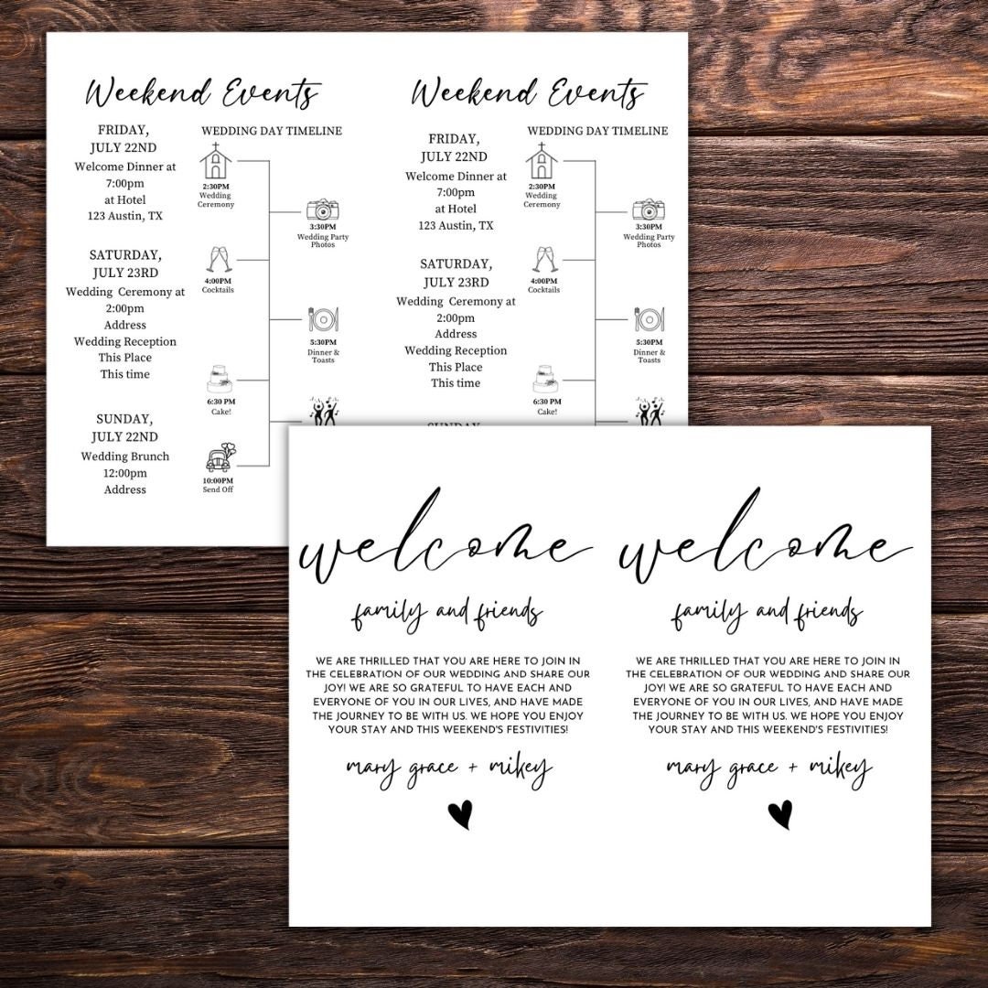 Wedding Weekend Timeline Printable Download MADE IN CANVA - Etsy