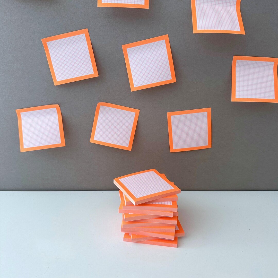 Sticky Notes Neon, Sticky Note Pad Checkered Orange, Notes, Home Office ...