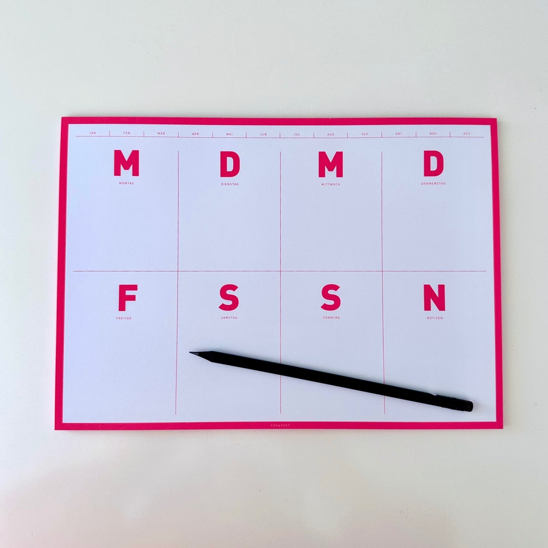 Weekly Planner Neon Pink DIN A4, Daily Planner, Weekly Planner, Desk ...