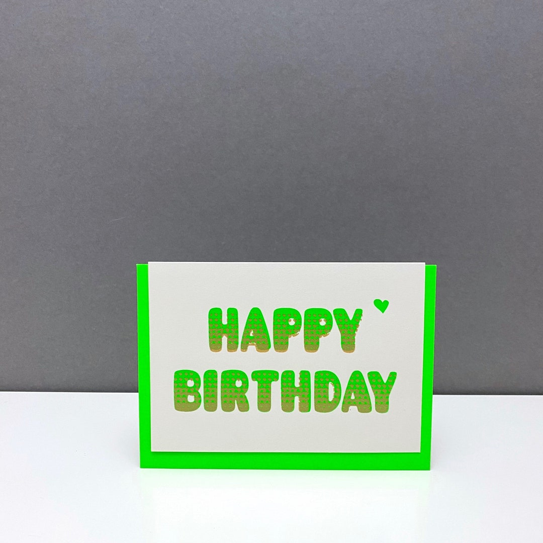 Bubble Birthday Neon Green Card, C6 Card, Birthday Card, Happy Birthday ...