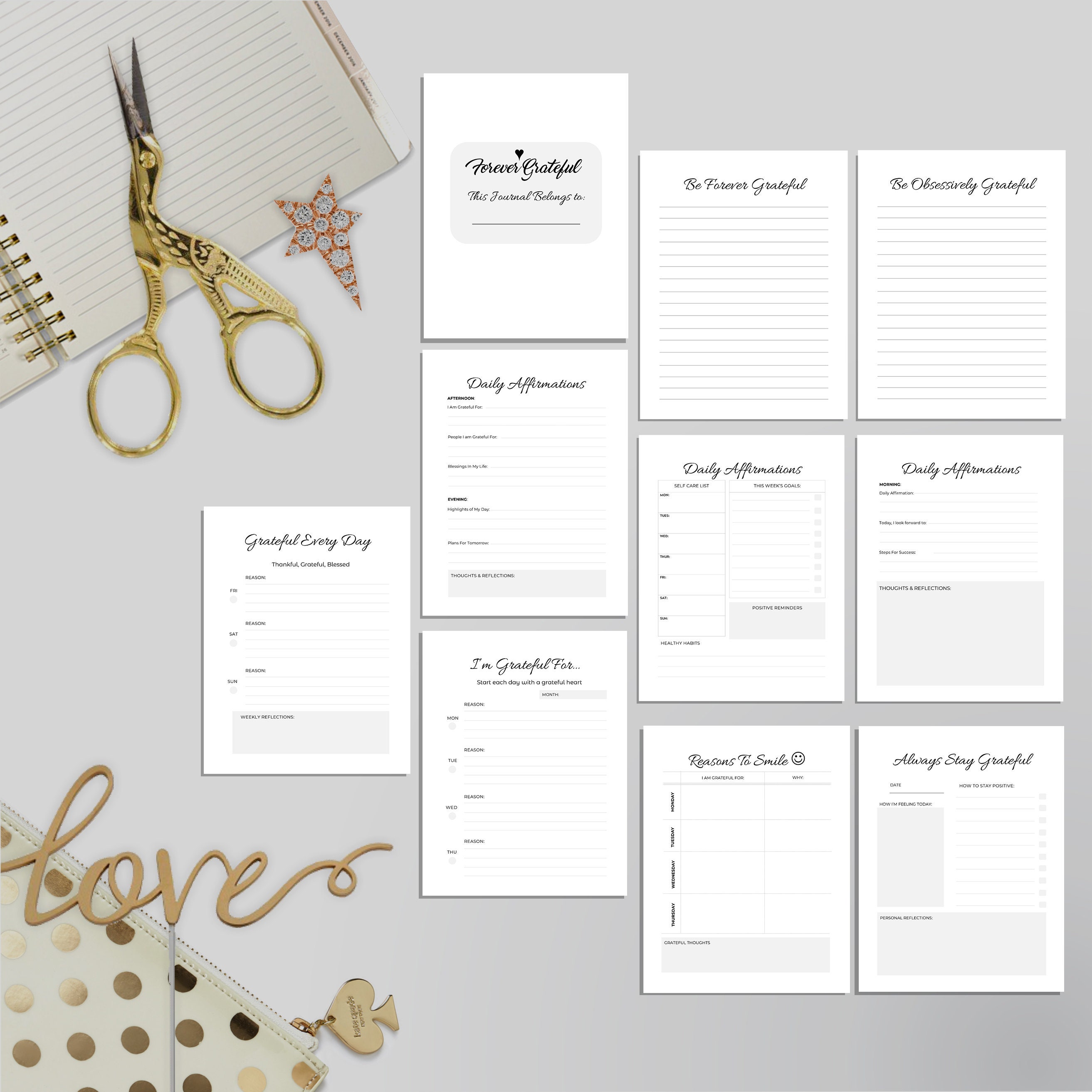 Printable Gratitude Planner for Wellness, Mini Affirmations Journal ...