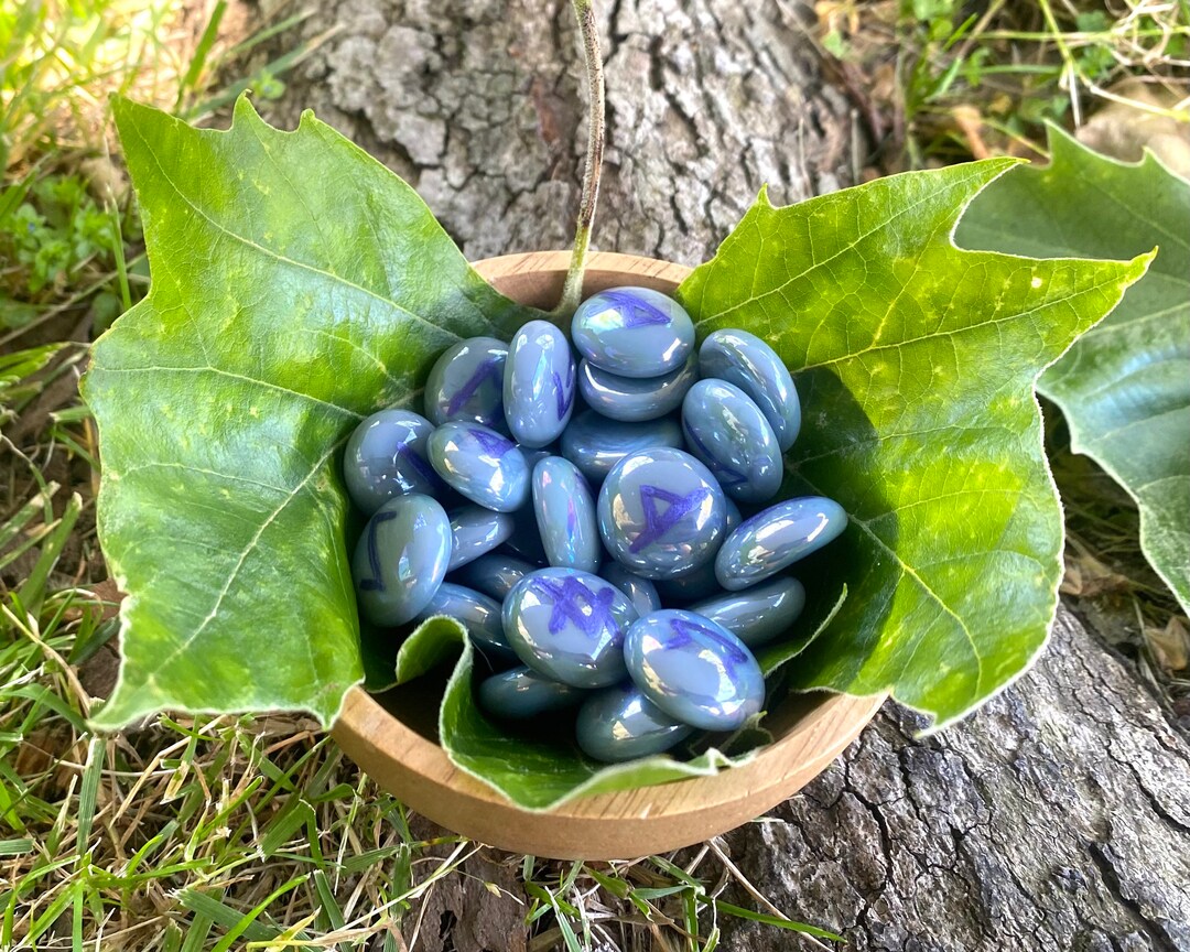 Silvery Blue Runes Hand Painted, Runestones, Runes, Rune Set, Runed ...