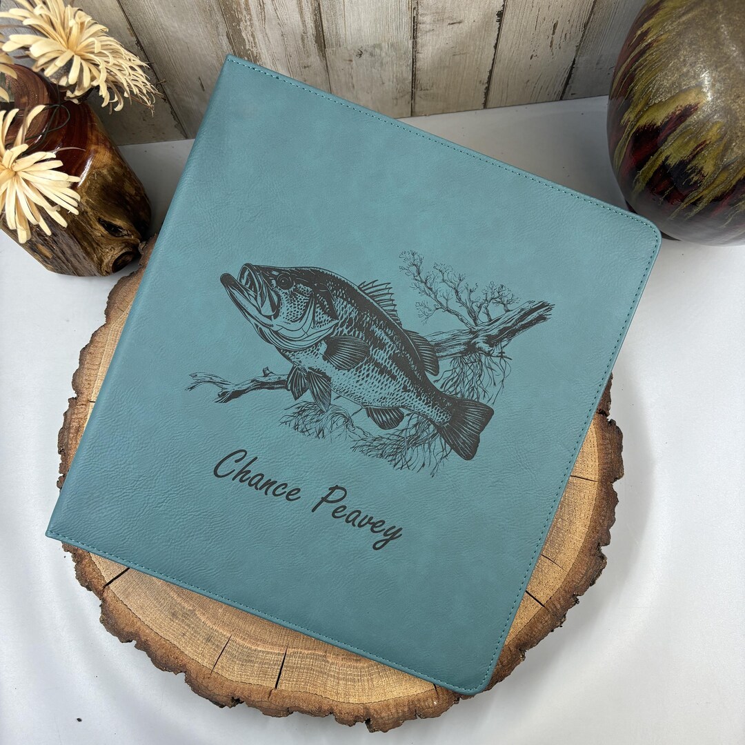 Personalized Fishing Binder: Engraved Bass Design, 3-ring Vegan Leather ...