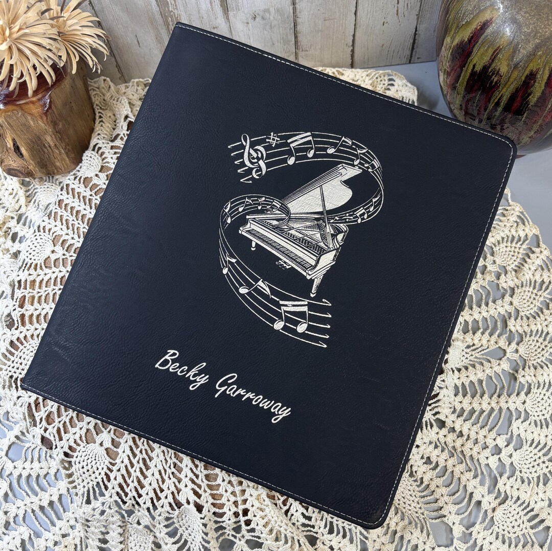 Personalized Piano Music Binder: Engraved Vegan Leather, 3-ring - Vinyl ...