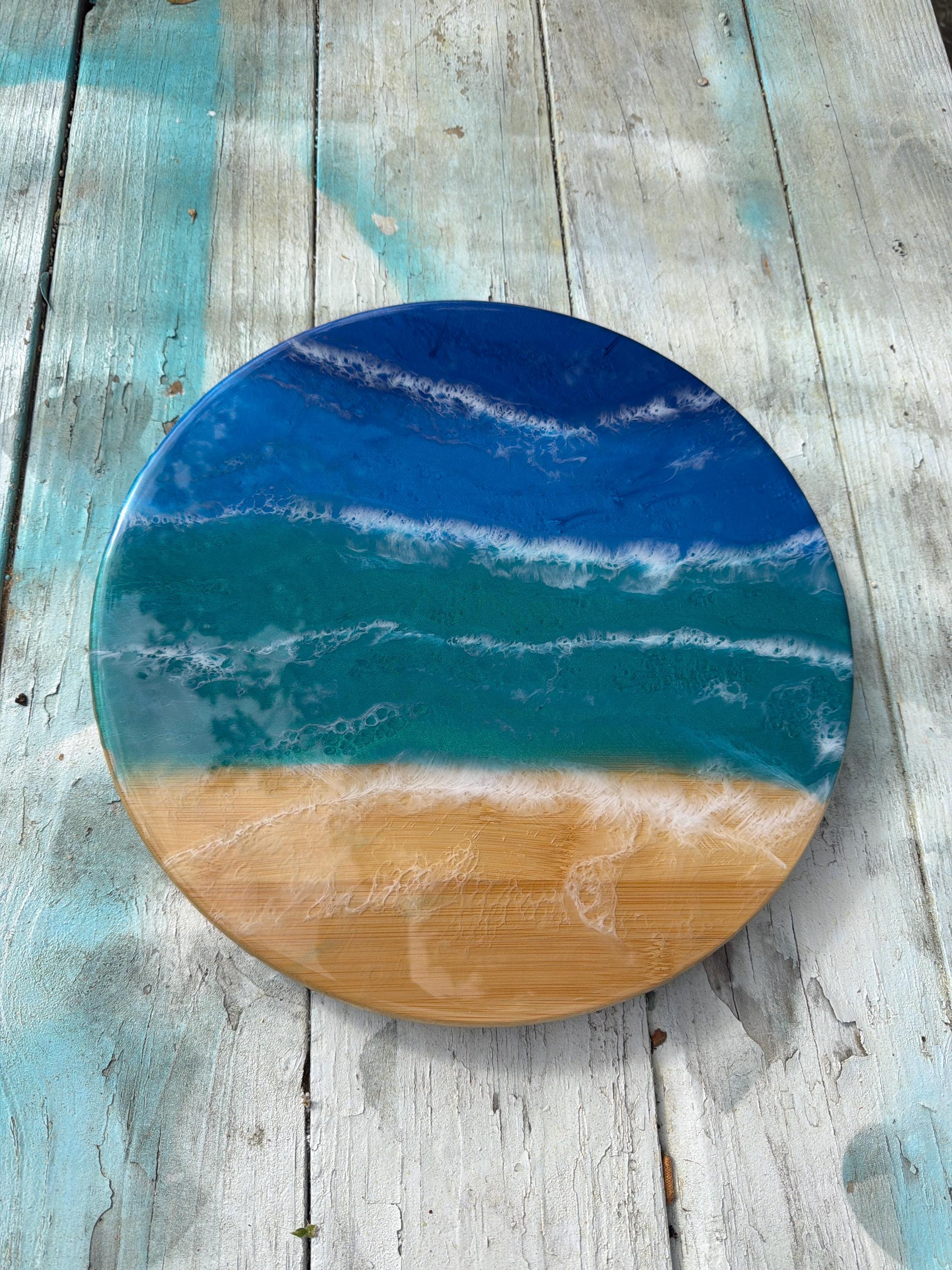 Ocean Resin Art Lazy Susan: Beach Decor, Bamboo Turntable - Etsy