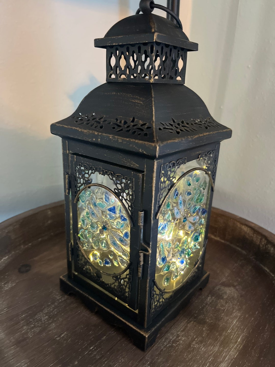 Dragonfly Lantern, Crushed Glass Lantern, Lantern With Crushed Glass ...