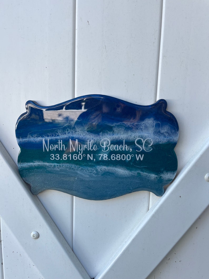 Resin Ocean Art Sign: North Myrtle Beach, SC Wooden Decor, Ocean Poured ...