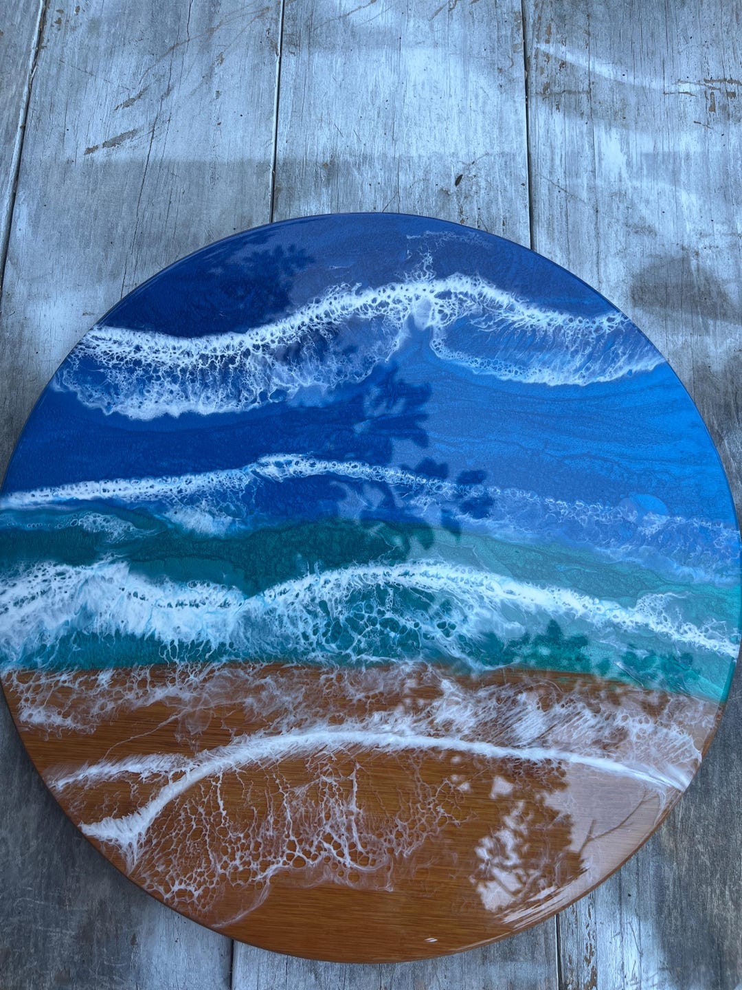 Bamboo Wood Lazy Susan, Beach Scene Lazy Susan, Resin Art Lazy Susan ...