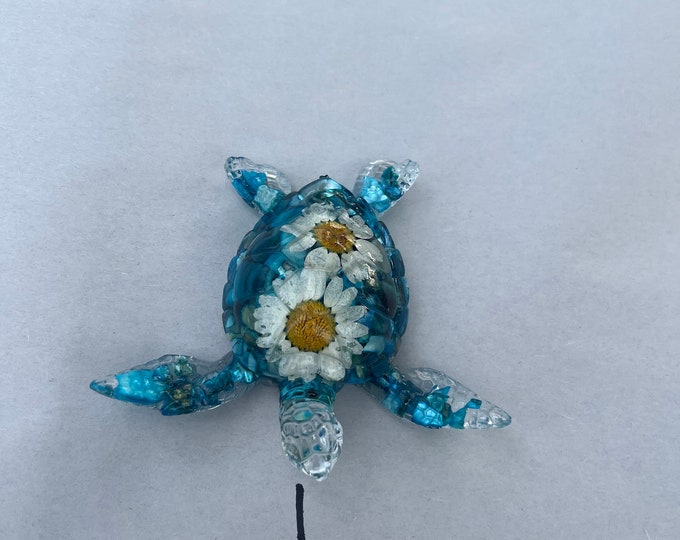 Resin Sea Turtle, Resin Turtle, Flower Turtle, Handmade Turtle, Beach ...