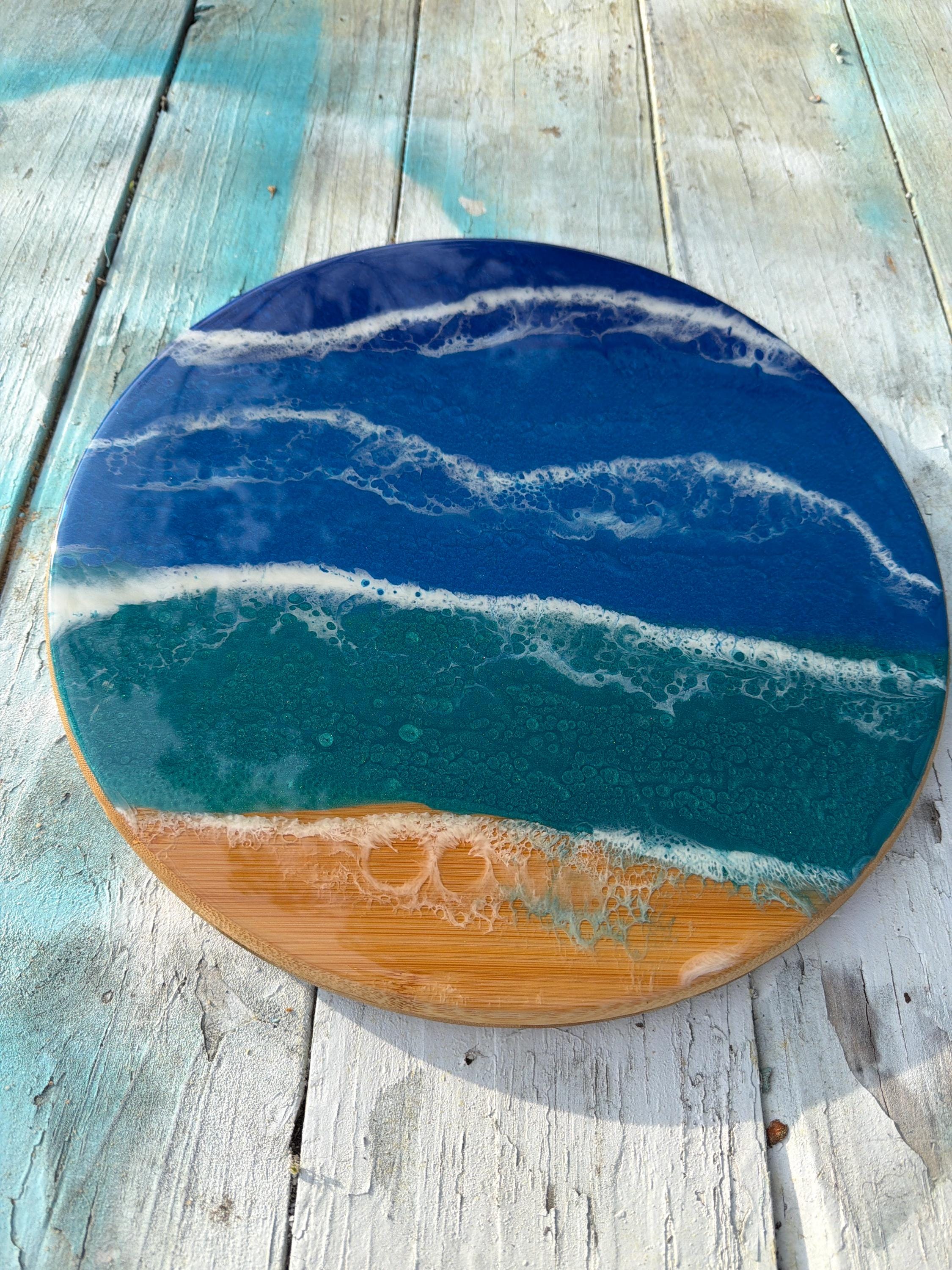 Ocean Resin Art Lazy Susan: Beach Decor, Bamboo Turntable - Etsy