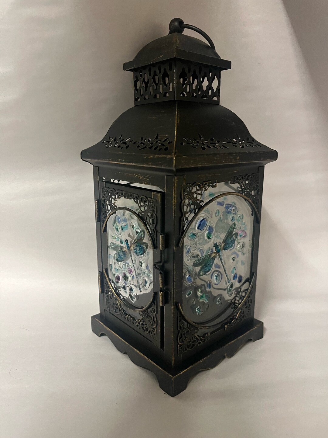 Dragonfly Lantern, Crushed Glass Lantern, Lantern With Crushed Glass ...