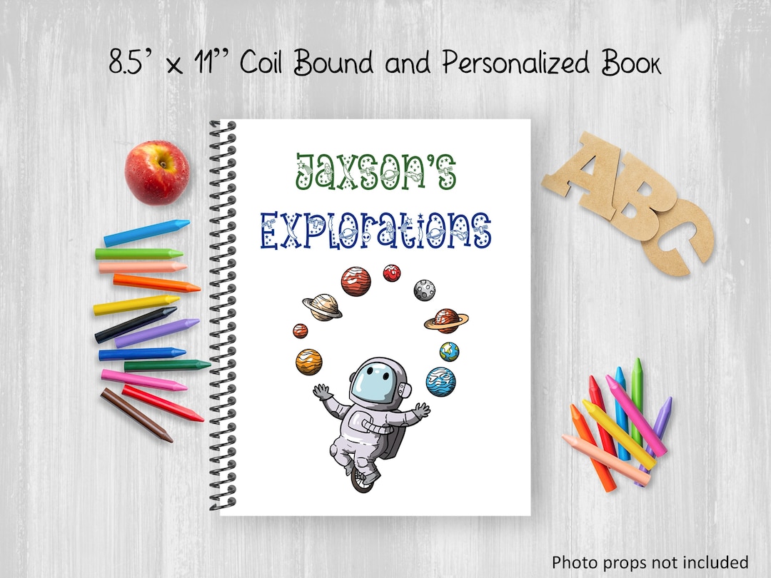 Personalized Sketchbook, Astronaut and Planets Notebook, Coil Bound ...