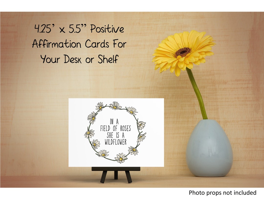 Positive Affirmation Desk Cards With Metal or Wood Stand, Flowers With ...