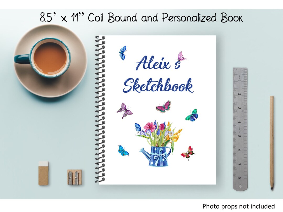 Butterflies and Flowers, Personalized Notebook, Drawing Journal for Adults or Kids With ...