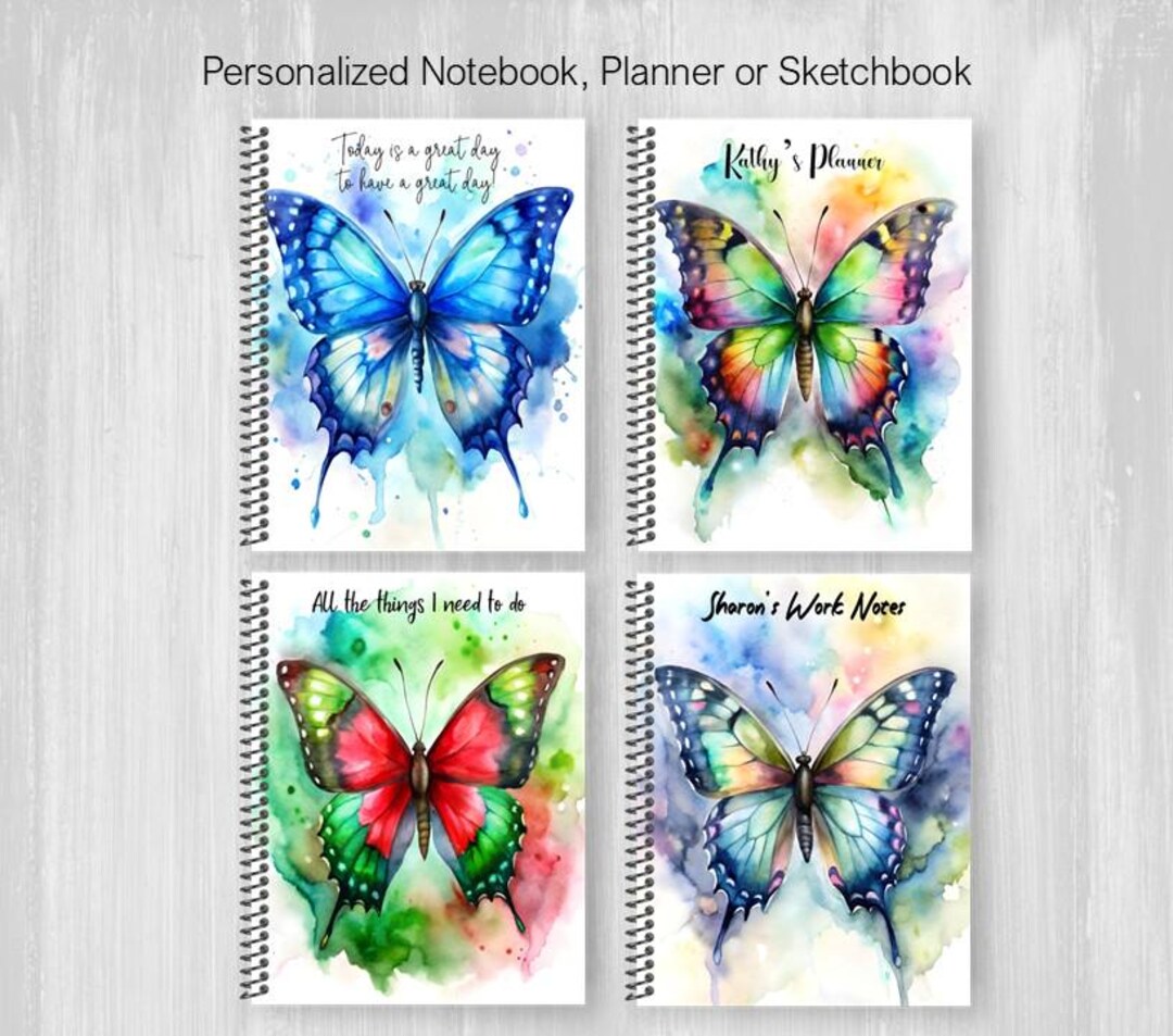 Watercolor Butterfly Personalized Notebook or Planner, Custom Interior ...