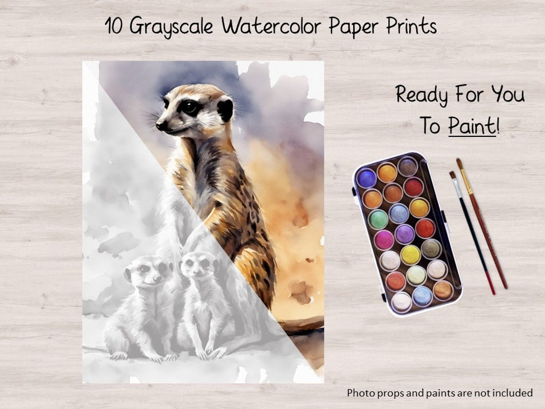 Grayscale Watercolor Painting, 10 Prints, African Animals and Babies ...