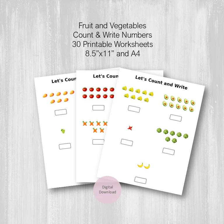 Food Count and Write Worksheets for Preschool, Counting, Writing ...