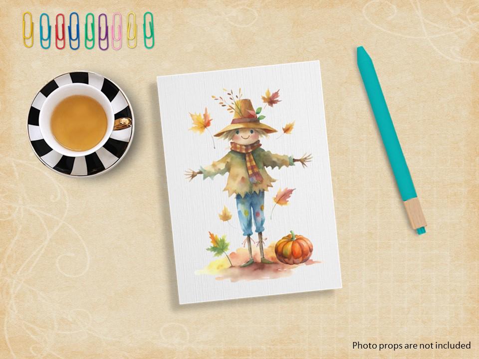 Cute Scarecrow Card Set, Thanksgiving Holiday Greeting Cards, Autumn ...